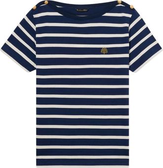 Brooks Brothers Femme, Tops, Bleu, Taille: 38 FR T-shirt ray&eacute; en coton avec logo brod&eacute;