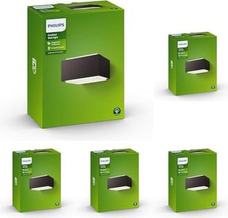 Philips Hedgehog Wandleuchten für den Außenbereich, E27-Fassung, wasserfest, anthrazit, IP44 wetterfest (Packung mit 5)