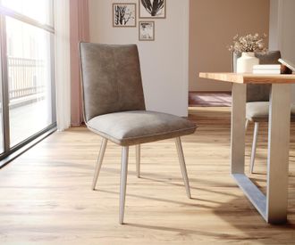 DELIFE Esszimmerstuhl Lelio-Flex Mikrofaser Taupe Vintage 4-Fuß konisch Edelstahl Taschenfederkern, Esszimmerstühle