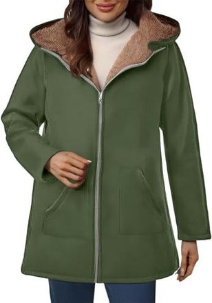 Generico Manteau Femme Dhiver Élégant Long Veste À Capuche Chaud Parka Automne Hiver Vestes Rembourré Casual Veste Manteaux Polaire Outwear Avec Zip Et Poches 