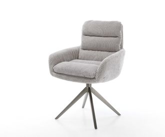 DELIFE Drehstuhl Abelia-Flex mit Armlehnen Cord Silbergrau Kreuzgestell breit Graphit 360&deg; drehbar Wippfunktion, Esszimmerst&uuml;hle