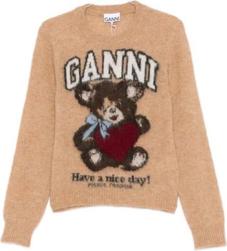 Ganni Alpaka Rundhals-Pullover mit Grafikprint - - Knitwear - Damen - Braun - XS
