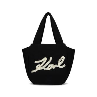 Karl Lagerfeld Signature Ruffled-Logo Tote Bag - - Bags - Damen - Schwarzk - ONE SIZE