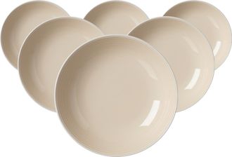 Ritzenhoff & Breker Levi Suppenteller 6er Set, 22 cm, Tiefe Teller mit feinem Rillenrelief, Skandinavisches Design, Porzellan, Creme