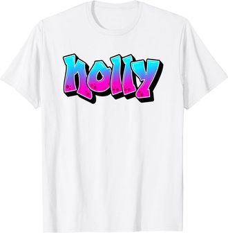 BDAZ Holly Graffiti Personalisierter Name Blau Rosa Frauen M&auml;dchen T-Shirt