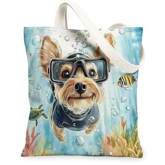 Generic Pop Art Westie Dog Sac fourre-tout en toile r&eacute;utilisable pour faire du shopping 33 x 38,1 cm, motif chiot nautique marin pour femme, animal de compagn