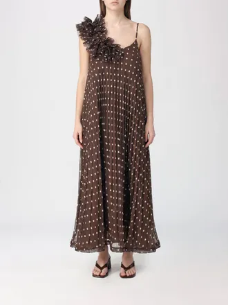 Parosh A-Linien-Midi-Kleid P. A.R. O.S. H. aus Cr&ecirc;pe mit R&uuml;schen und Polka-Dot-Stickerei
