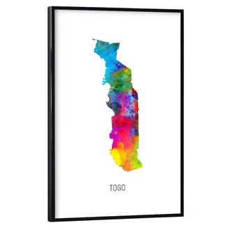 artboxONE Poster mit schwarzem Rahmen 60x40 cm Kartografie Togo Watercolor Map - Bild Togo Painting Togo