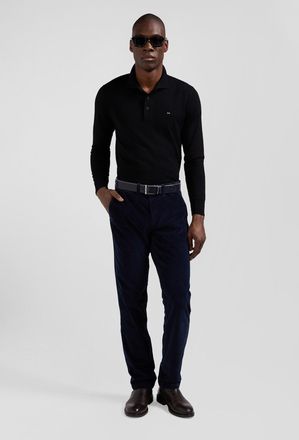 Eden Park Pantalon Chino En Coton Velours Stretch Marine Coupe Regular