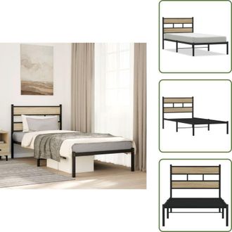 vidaXL Metallbett ohne Matratze Sonoma-Eiche 80x200 cm - Bettgestell - Bettgestelle - Bettrahmen - Einzelbett