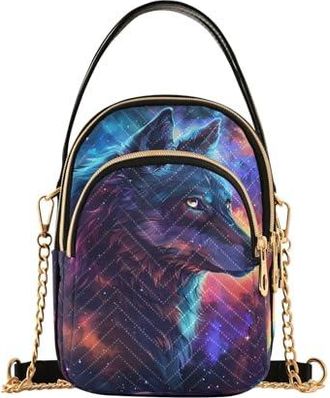 Mnsruu Sac à bandoulière pour femme, motif loup, galaxie, loups bleus, sac à main, petit sac à bandoulière avec sangle réglable