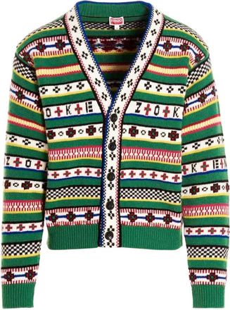 Kenzo Homme, Pulls, Vert, Taille: L Fairisle Jacquard Cardigan