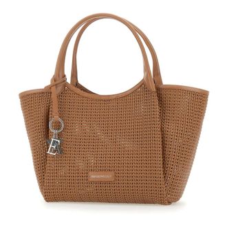 Emporio Armani Femme, Sacs, Brun, Taille: ONE Size Sac &agrave; main tiss&eacute; caramel avec breloque en m&eacute;tal