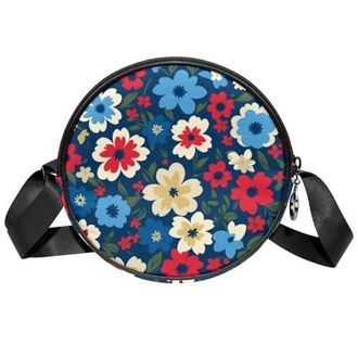 Generic Sac &agrave; bandouli&egrave;re rond pour femme, motif floral artistique, petit sac &agrave; dos &agrave; bandouli&egrave;re avec fermeture &eacute;clair, bretelles r&eacute;glables, sac &agrave; main rond 