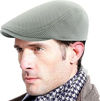 Feoya Casquette en Maille Homme Béret Plate Été Chapeau Gavroche Filet Casquette Newsboy Réglable Chapeaux Gatsby Respirant Casquettes Souples Flat Cap Gris