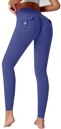 Generic Legging avec effet lifting des fesses pour femme, leggings cargo, pantalon dentra&icirc;nement et de course taille haute avec poches lat&eacute;rales, noir, gris, 