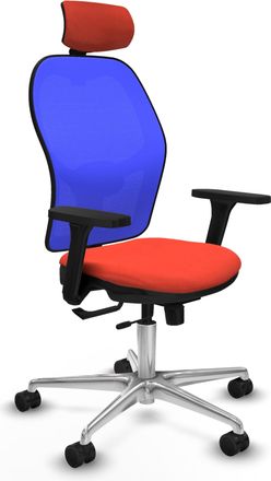 Piqueras y Crespo Ergonomischer Stuhl mit 3D-Armen, h&ouml;henverstellbare Lendenwirbelst&uuml;tze und h&ouml;henverstellbares Kopfteil, Blau/Dunkelorange