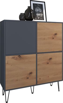 Vladon Highboard Havana V2, Kommode mit 4 Türen und 8 geschlossenen Fächern, Kommode Made in Germany, Anthrazit matt/Eiche Evoke (104 x 124 x 35 cm)