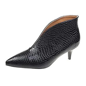 Generic Bottines pour femme en cuir verni &agrave; motif fendu &agrave; enfiler Bout pointu r&eacute;tro Talon bas respirant L&eacute;ger Bottes confortables &agrave; talon &eacute;pais &agrave; enfiler, Z01