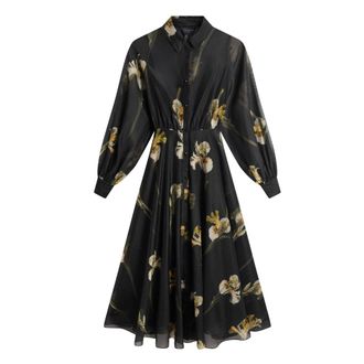 Ted Baker Schwarzes Midikleid liorra Aus Bedrucktem Organza Mit G&uuml;rtel Von Ted Baker