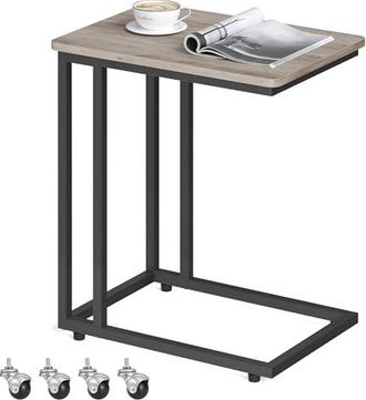 Vasagle Beistelltisch, Sofatisch mit Rollen, C-Form, mobiler Kaffeetisch, 35 x 50 x 60 cm, Wohnzimmertisch mit Metallgestell, f&uuml;r Kaffee und Laptop, Industrie