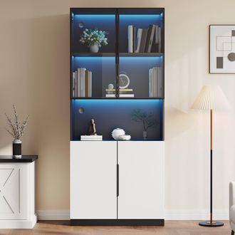 Generic Vitrine mit Glast&uuml;ren LED-Leuchten Hochschr&auml;nke f&uuml;r Wohnzimmer Esszimmer K&uuml;che Schlafzimmer B&uuml;ro Lagerschr&auml;nke Sideboard B&uuml;cherregal f&uuml;r Sammlerst&uuml;cke