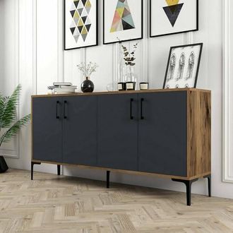 Dmora Kommode Sestante, Wohnzimmerbuffet, Wohnzimmer-Sideboard, Moderne K&uuml;chen-Speisekammer, 160x35h78 cm, Walnuss und Anthrazit