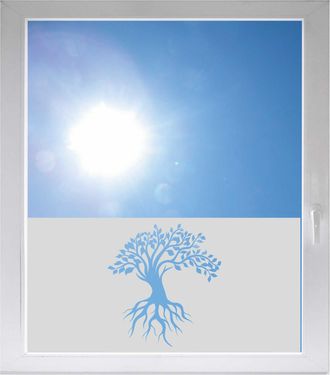 Indigos UG Sichtschutzfolie - Baum des Lebens Design 4 - ab 50 cm x 50 cm - Fensterfolie - Glasdekorfolie - satiniert Blickdicht - selbstklebend - Duschkabine - 