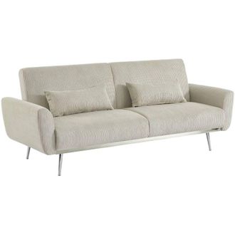 Sweeek 2-3-Sitzer Design-Schlafsofa mit Cordbezug und verchromten Metallf&uuml;&szlig;en, Cord, Hellgrau