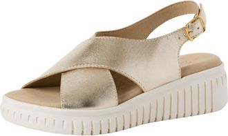Marco Tozzi Damen Sandalen flach aus Leder mit Schlie&szlig;e, Beige (Platinum), 41 EU