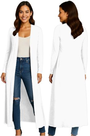 Re Tech UK Cardigan Damen - Maxi-Plus-Größe - Cardigan Damen Lang mit Kragen und Langen Ärmeln - Strickjacke Damen Lang mit Fließender Passform - Größen - Weiß -