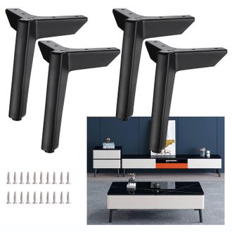 Generic Schwarze Metall-Tischbeine - 4 St&uuml;ck, 15 cm (5,9 Zoll) Lange Ersatzf&uuml;&szlig;e f&uuml;r Sofa und Couchtisch, inklusive Schrauben und Schutzgleitern f&uuml;r K&uuml;che, Bad