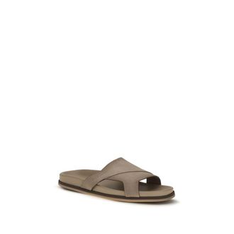 Santoni Mens Beige Calf Leather Bos Taurus Flat Sandals