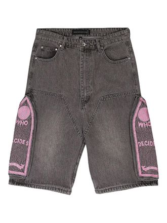 Who Decides War by Ev Bravado short en jean &agrave; broderies - Gris