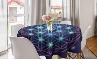 Abakuhaus Mandala Runde Tischdecke, Ombre Blume des Lebens, Kreis Tischdecke Abdeckung für Esszimmer Küche Dekoration, 150 cm, Indigo