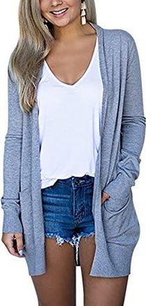 ORANDESIGNE Gilet Veste Femme Chic et Elegant Mi Longue Cardigan Hiver Chaud Ouverte Devant Manteau Manches Longues Outwear Pull Casual Chandail Sweater avec Poch