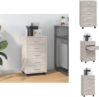 vidaXL Schubladenschrank mit Rollen Betongrau Holzwerkstoff - Holzschrank - Schreibtischorganisation - B&uuml;robedarf - Rollcontainer - Schubladenschrank Grau