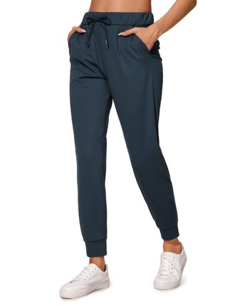 CRZ YOGA Damen Jogginghose mit Tunnelzug Undurchsichtig Sweathose Sporthose Seitentaschen - 71cm Echte Marine 36