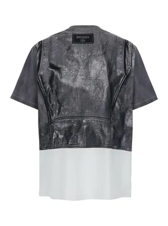Balmain Mens Black And White Layered Design Crewneck T-Shirt White-Black Cotton T-Shirts White/black Polos