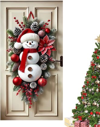 Generico Weihnachtst&uuml;r - Wimpelkette zum Aufh&auml;ngen von mit Glitzer, gro&szlig;e k&uuml;nstliche Dekoration | mit strapazierf&auml;higem Polyestergewebe f&uuml;r den Au&szlig;enbereich, W