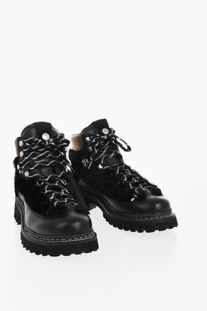 Dsquared2 Leder-Combatboots mit Pelzdetails und Track-Sohle Dsquared2