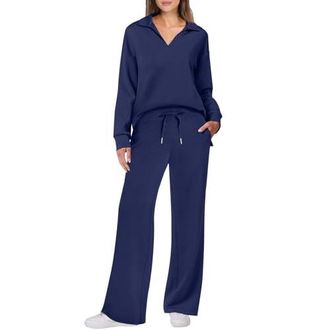Generic Femme Ensemble Tricot&eacute; Pull Tricot&eacute; 2 Pi&egrave;Ces Ensemble Femme Chic Et Elegant Manche Longue Haute et Pantalons &agrave; Jambes Tenue De Sport Femme Loungewear 