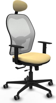 Piqueras y Crespo B&uuml;rostuhl ohne Rollen, mit 1D-Armlehnen, h&ouml;henverstellbare Lendenwirbelst&uuml;tze und festes Kopfteil, ausgestattet mit Syncro/Traslack. Wei&szlig;/Creme