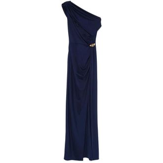 Elisabetta Franchi Marineblaues Kleid mit Drapierung und Seitenschlitz - - Dresses - Damen - Blau - L