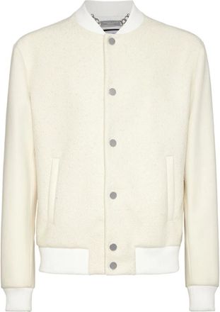 Philipp Plein Homme, Vestes, Blanc, Taille: 3XL Bomber en laine avec strass transparents