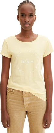 Tom Tailor Damen 1036905 Basic T-Shirt mit Logo-Print, 25987-Soft Yellow, XL