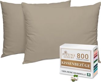 Pizuna Luxuri&ouml;ser Soft-Satin 2er Pack Kissenbezug 70 x 90 cm Einfach Taupe, 800 Fadenzahl Baumwolle Kissenbez&uuml;ge, 100% Langstapel Baumwolle Nur Kissenbezug (