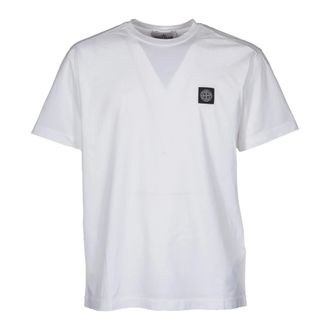 Stone Island Homme, Tops, Blanc, Taille: XL T-shirt &agrave; Manches Courtes en Jersey de Coton