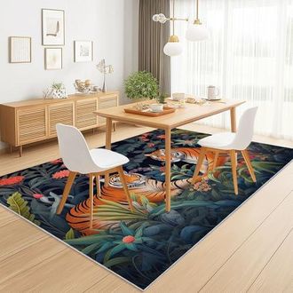 Generic Sombre Lavable en Machine Tapis Salon Traditionnel Fleurs Tigre, 120 x 180 cm Doux Tapis de Sol Pelucheux Dessous Antid&eacute;rapant, Entree Interieur Chamb