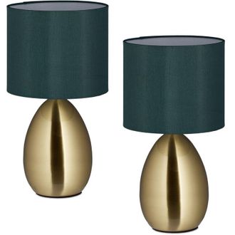 Relaxdays Reladays Lampe de chevet, lot de 2, c&acirc;ble avec interrupteur, douille E14, h x d : 33,5 x 18 cm, dor&eacute; et vert